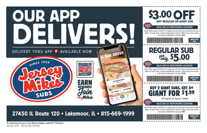 Jersey Mikes Lakemoor Coupons Offers Money Mailer Coupons in Mchenry IL MoneyMailer